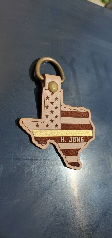 Custom Leather Keychain, Texas Shape Thin Gold Line Key Fob ...