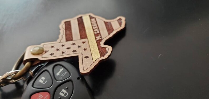 Custom Leather Keychain, Texas Shape Thin Gold Line Key Fob ...