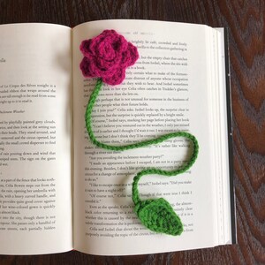 Rose Bookmark Crochet PDF Pattern | Red Flower With Stem and Leaf ...