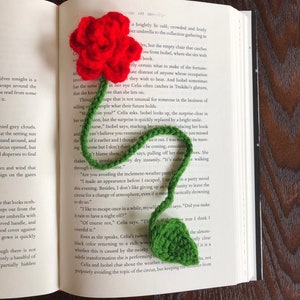 Rose Bookmark Crochet PDF Pattern | Red Flower With Stem and Leaf ...
