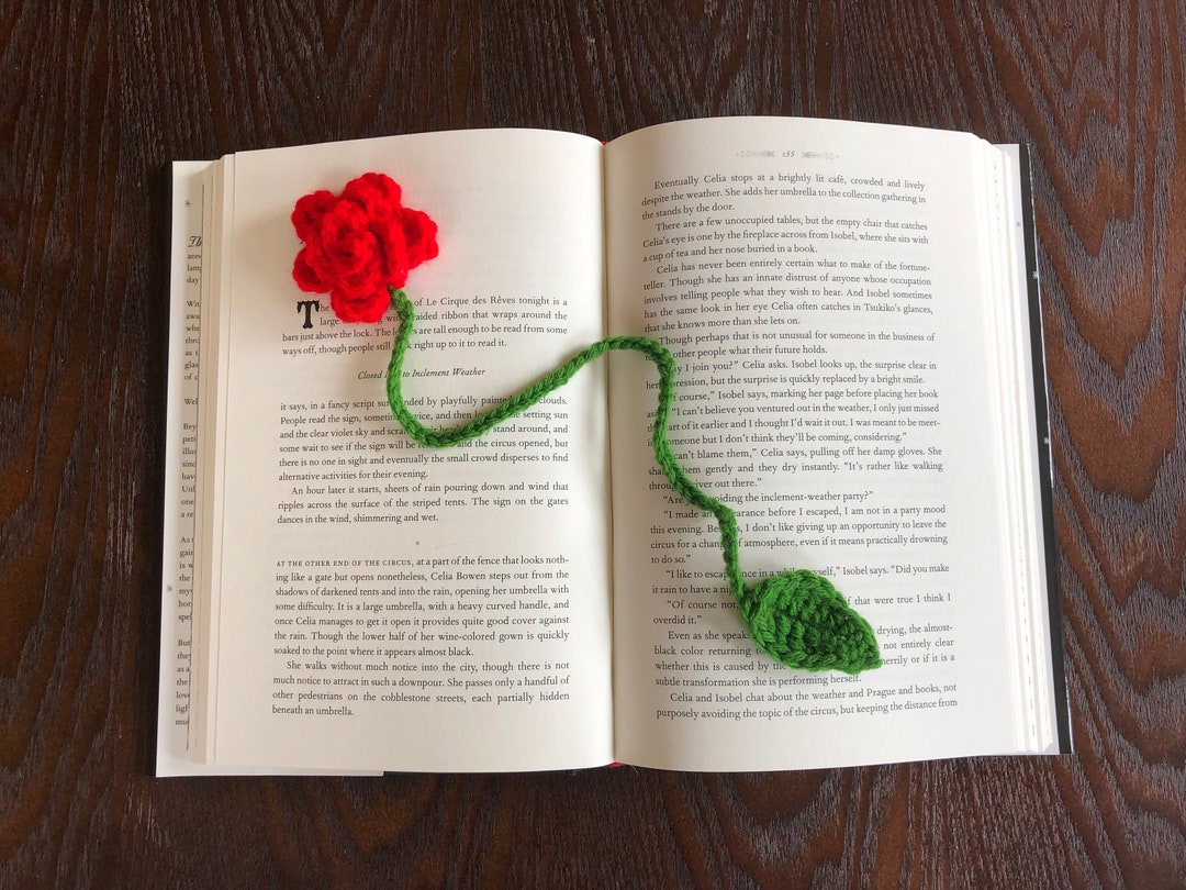 Rose Bookmark Crochet PDF Pattern | Red Flower With Stem and Leaf ...