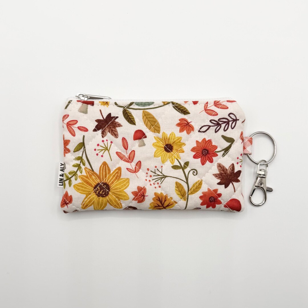 Mini Quilted Pouch Keychain || Fall Flowers - Etsy