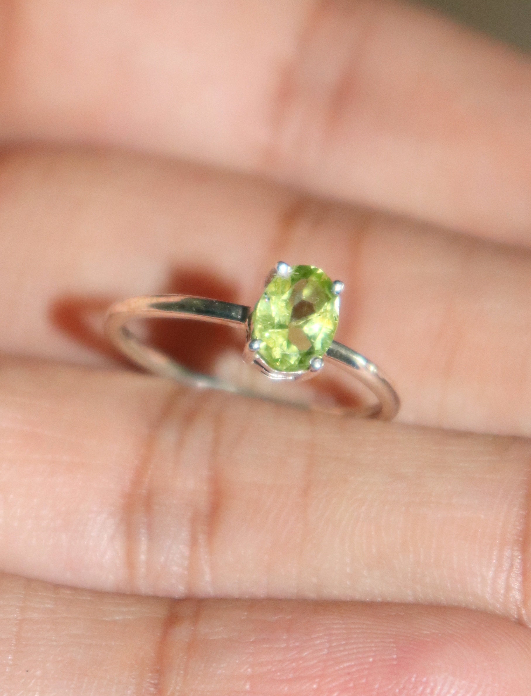 Green Peridot Ring 925 Silver Ring Peridot Gemstone Prong | Etsy