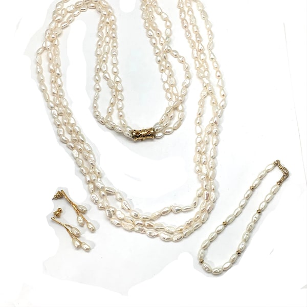 Freshwater Pearl Necklace Rice 14k Gold - Etsy
