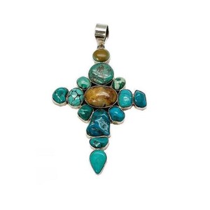 Southwestern Sterling Silver Large Turquoise Cross Pendant - Etsy