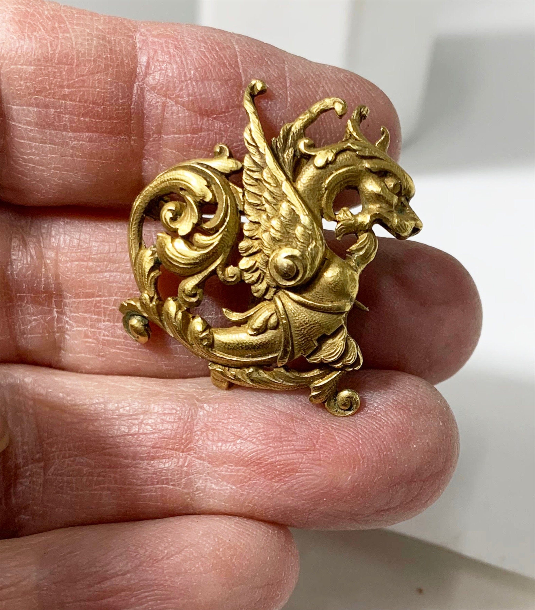 14K Yellow Gold Dragon Pin Watch Hanger Combo Fantasy Jewelry Locket ...