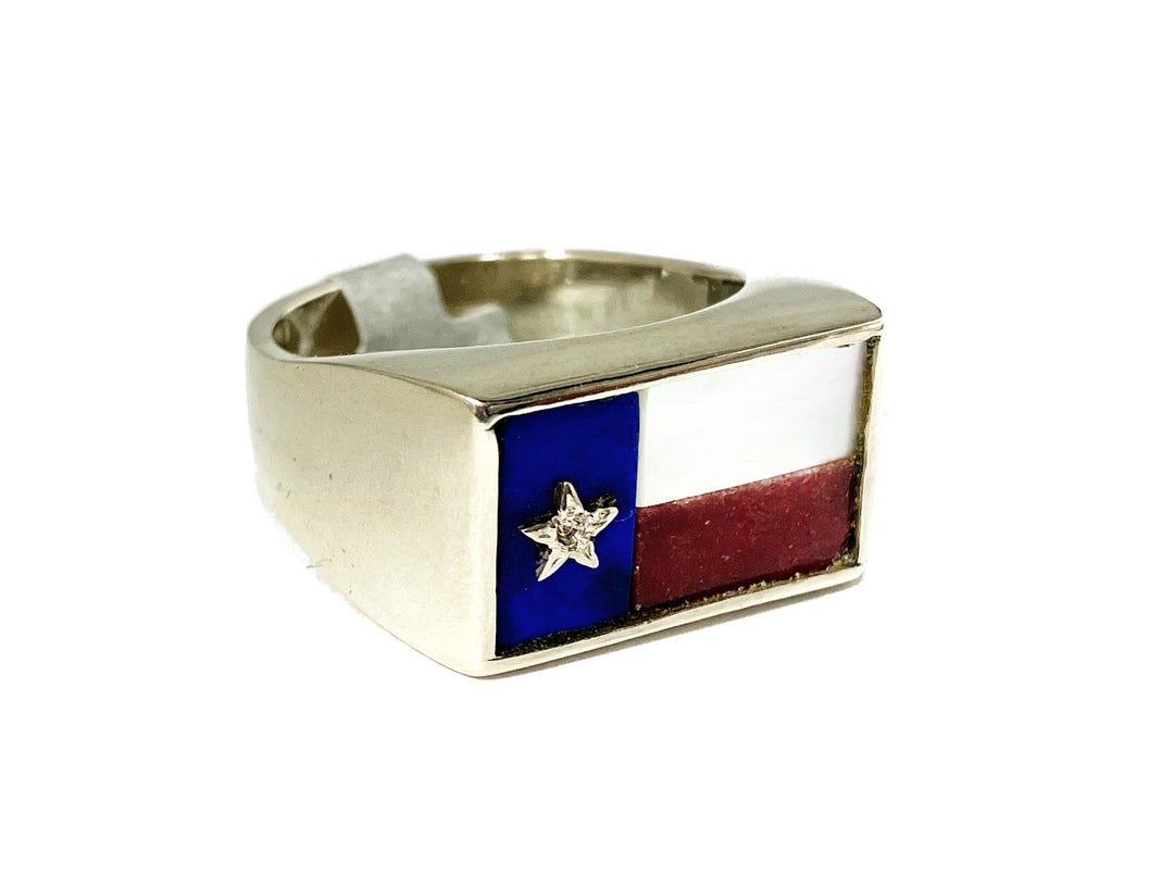 State Flag of Texas Ring in 14K White Gold Inlay Gemstone Gentlemen's ...