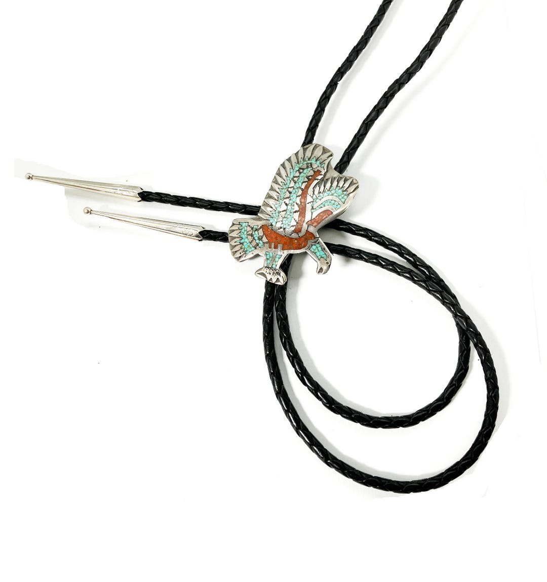 Signed William Singer Eagle Bolo With Turquoise and Coral Inlay ...