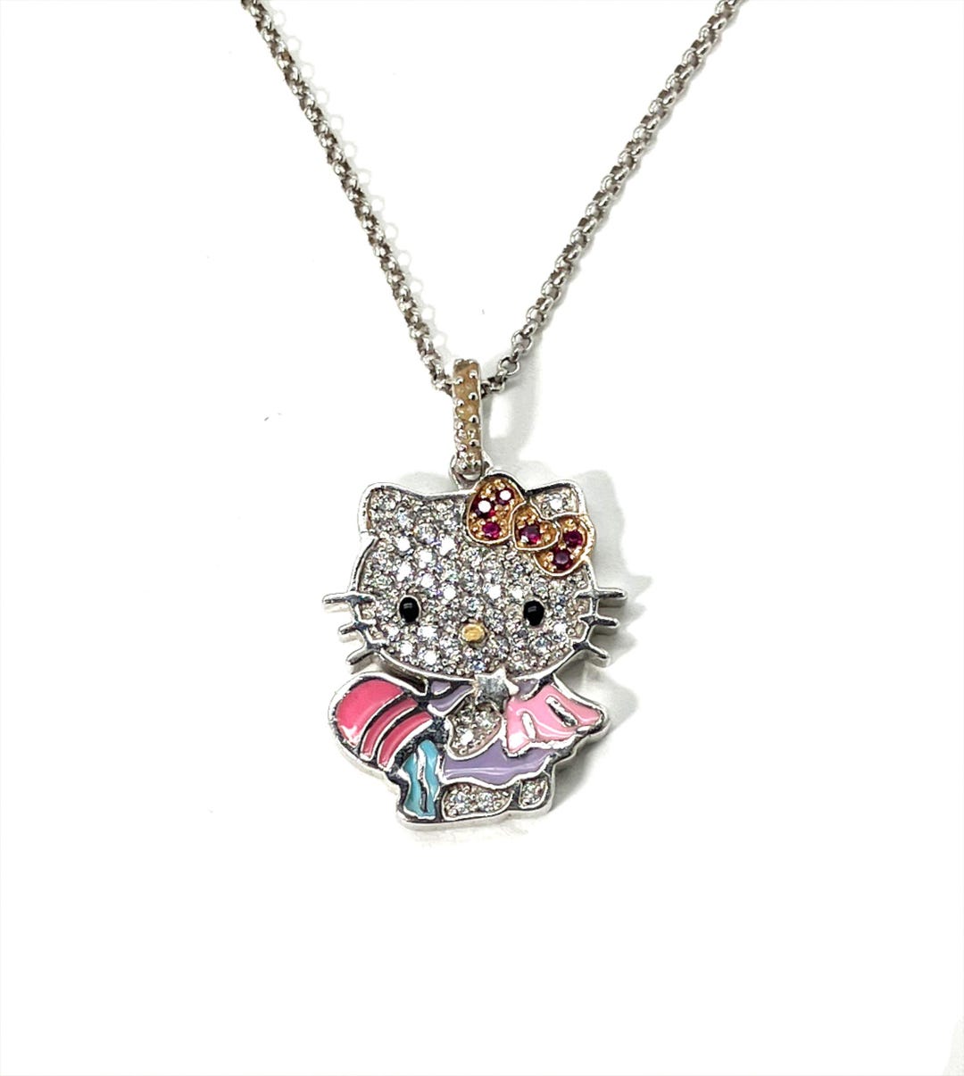 Hello Kitty Crystal Pendant Necklace in Sterling Silver - Animal ...