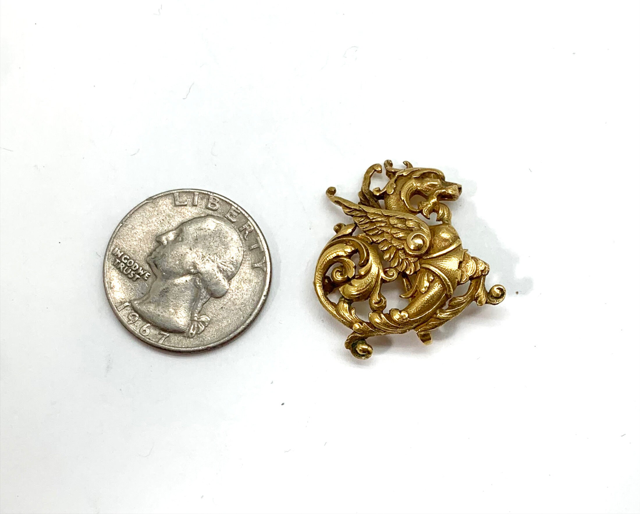 14K Yellow Gold Dragon Pin Watch Hanger Combo Fantasy Jewelry Locket ...