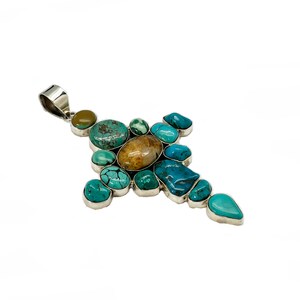 Southwestern Sterling Silver Large Turquoise Cross Pendant - Etsy