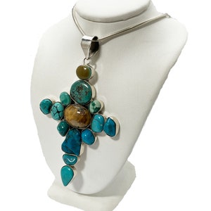 Southwestern Sterling Silver Large Turquoise Cross Pendant - Etsy