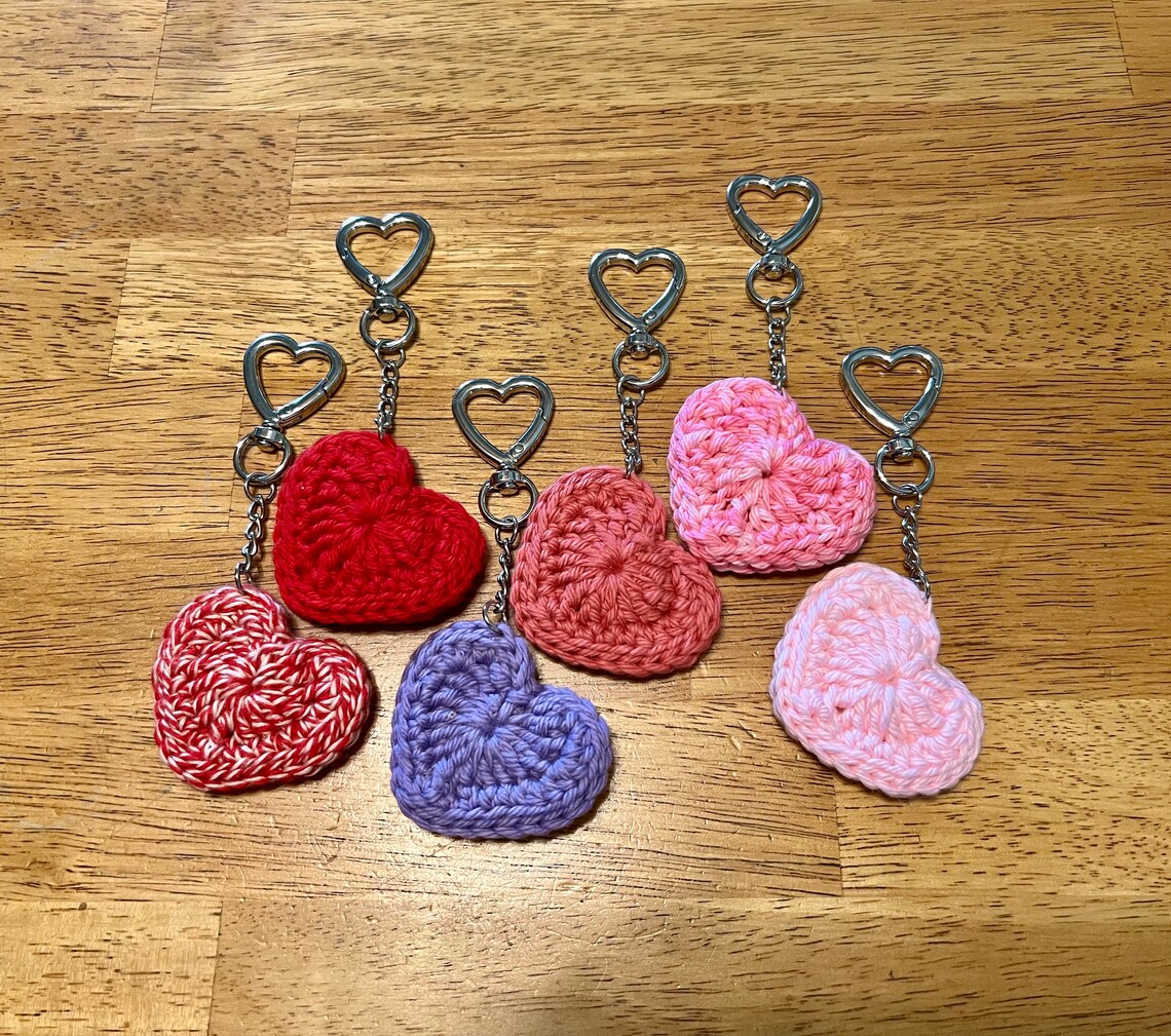 Crochet Heart Keychain. Handmade, Various Colors. 100% Cotton Heart ...