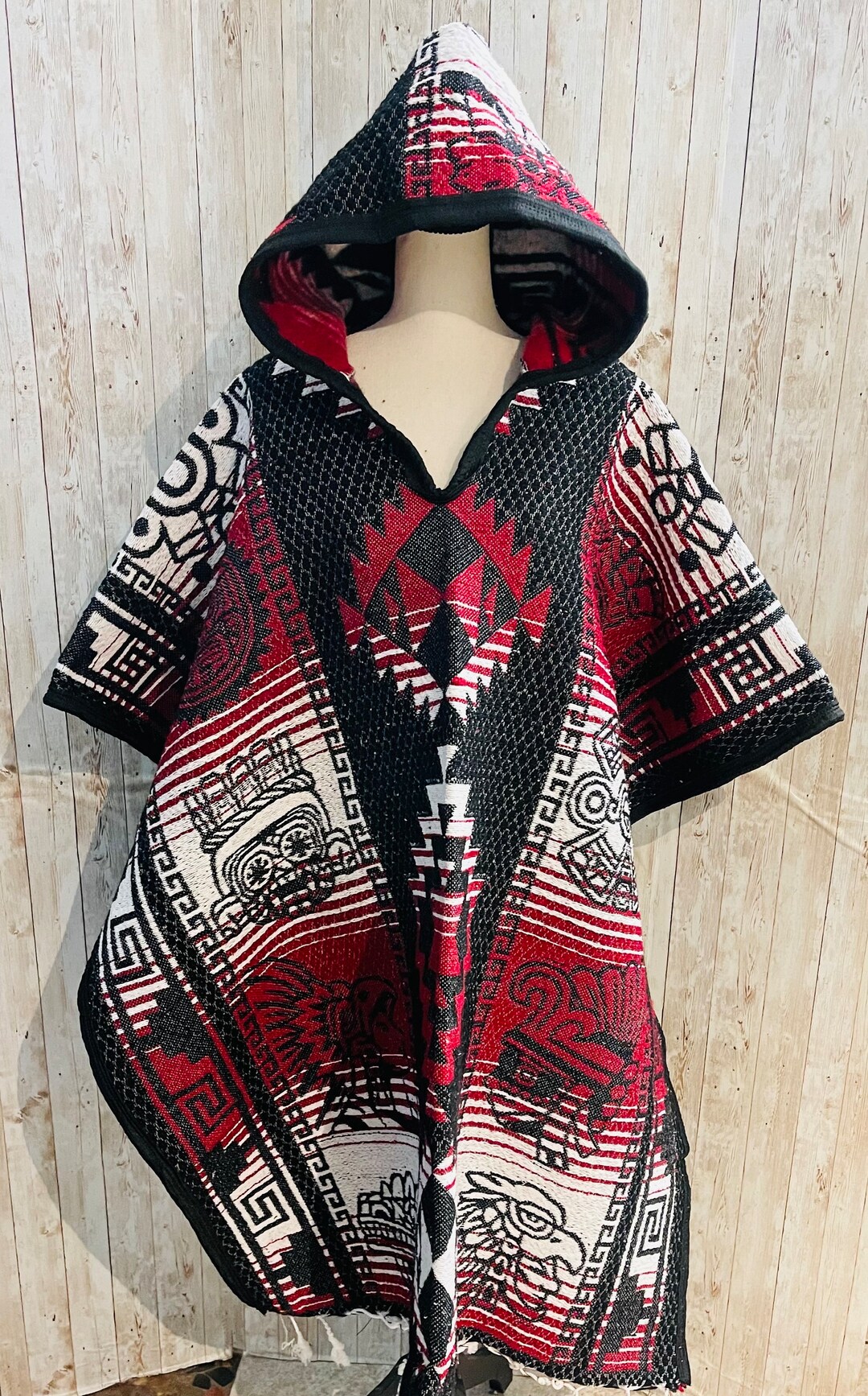 Poncho Mexicano Calendario Azteca Con Gorro Mexican Aztec - Etsy