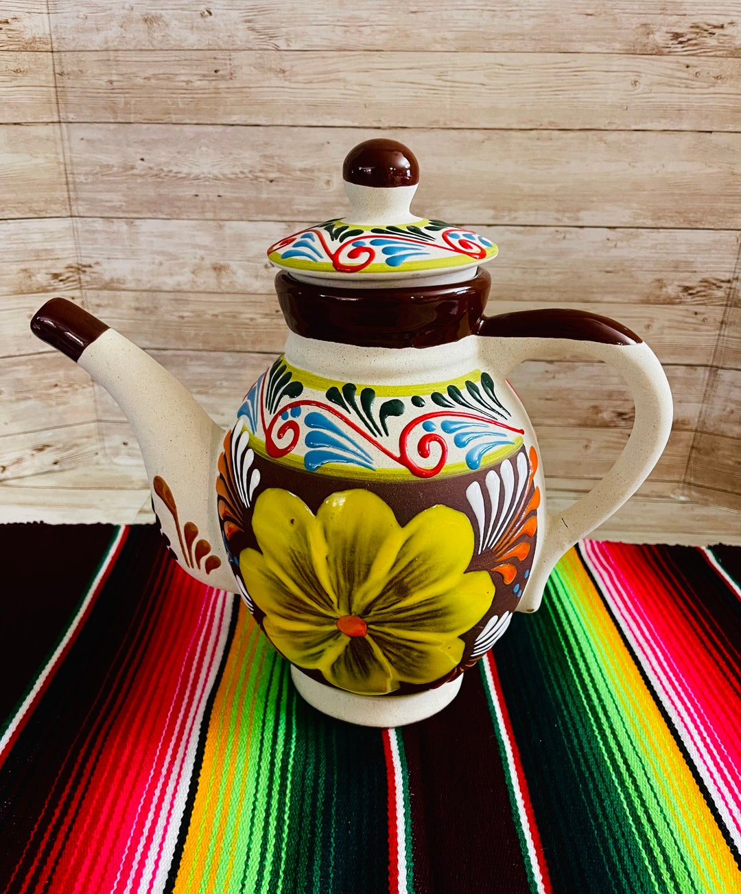 Terra Cotta Mexican Art Pottery Coffeetea Pot Jarra Lechera Cafetera ...