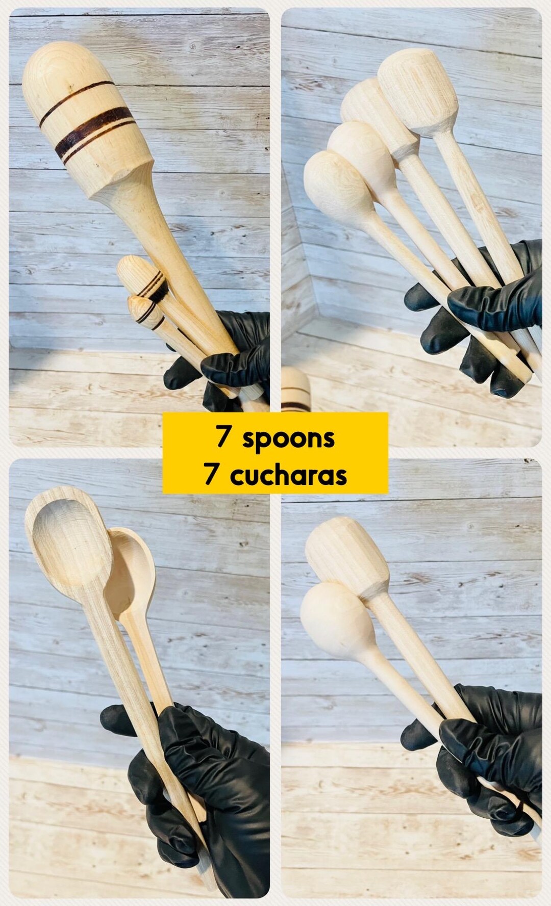 7x Cucharas Mexicanas De Madera 7x Mexican Wood Serving Stirring Spoons ...