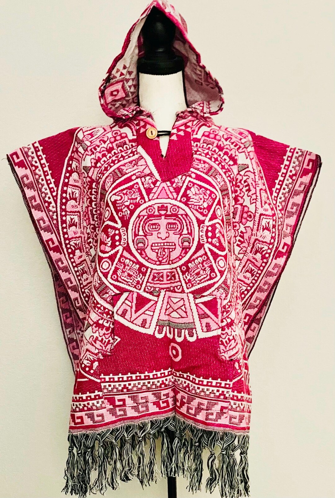 Gavan Delgado Poncho Mexicano Calendario Azteca Con Gorro Mexican Thin ...