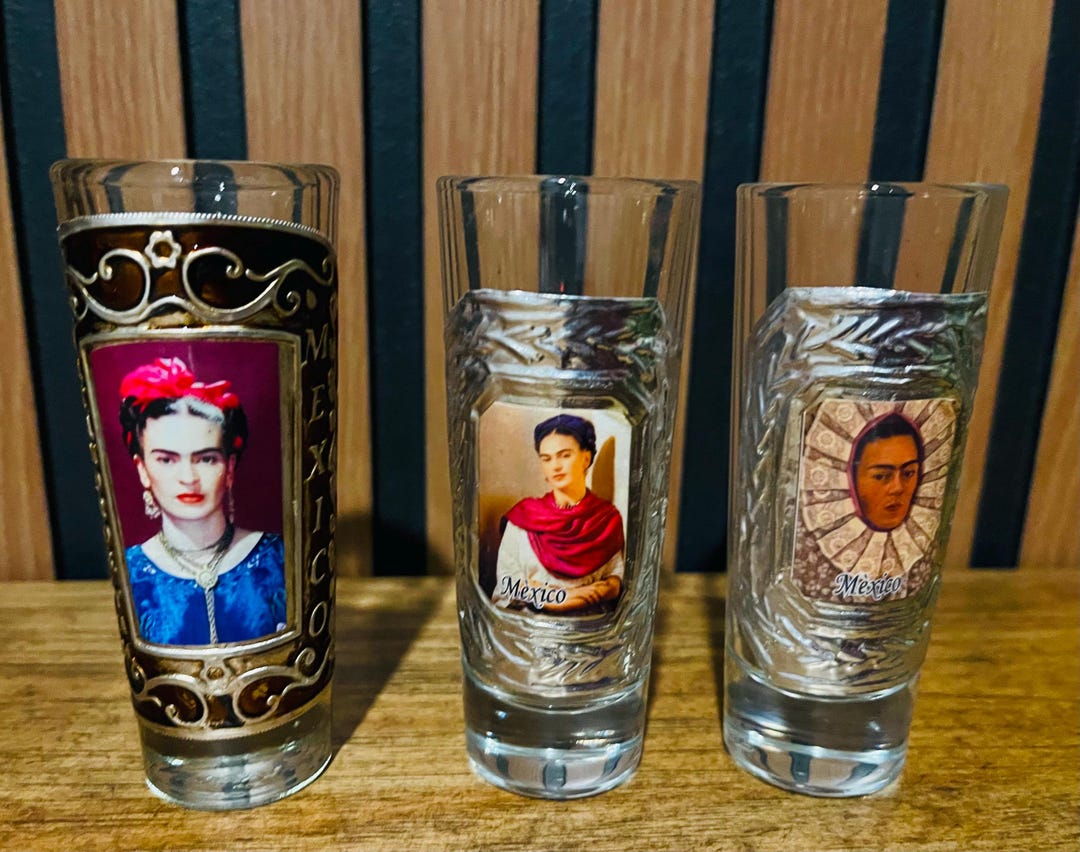 3x Frida Kahlo Mexican Glass Shot Cups Vasos Tequileros De Vidrio De ...