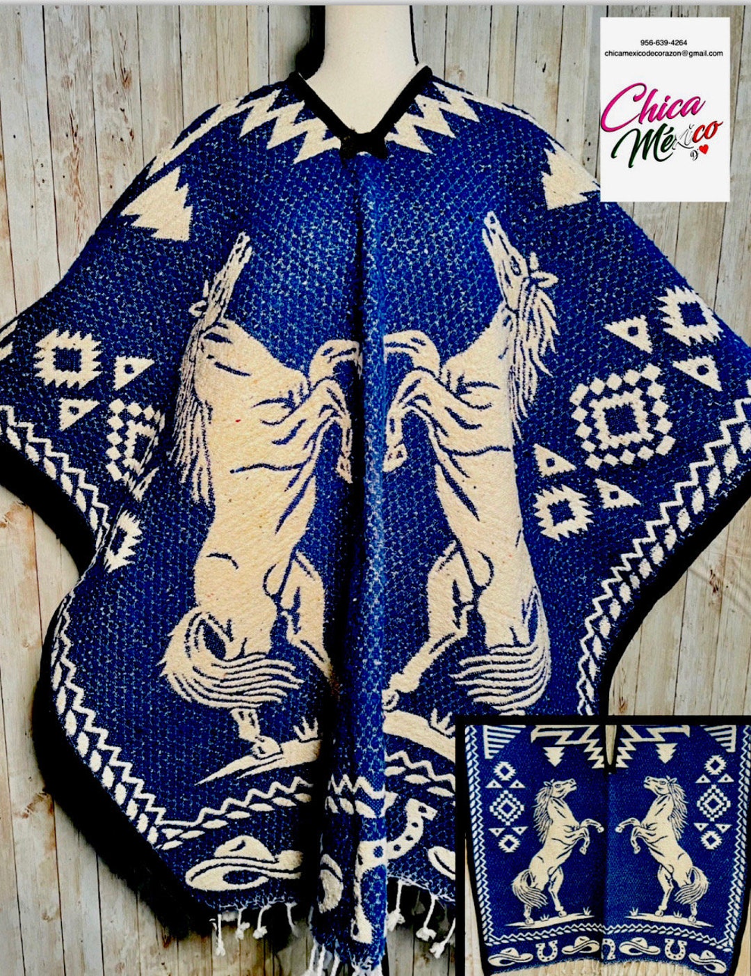 Mexican Poncho Gavan Wild Horse Poncho Gavan Sarape Caballos Salvajes ...