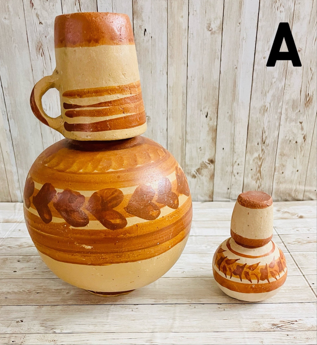 Mexican Clay Waterjug With Cups Garrafon De Barro Mexicano 12 in & 5 In ...