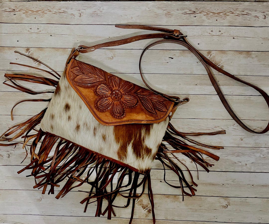 Handcrafted Western Mexican Leather Crossbody Purse With Fringes Bolsa ...