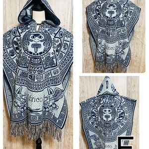 Poncho Gavan Mexicano Calendario Azteca Con Gorra Mexican Hoodie - Etsy
