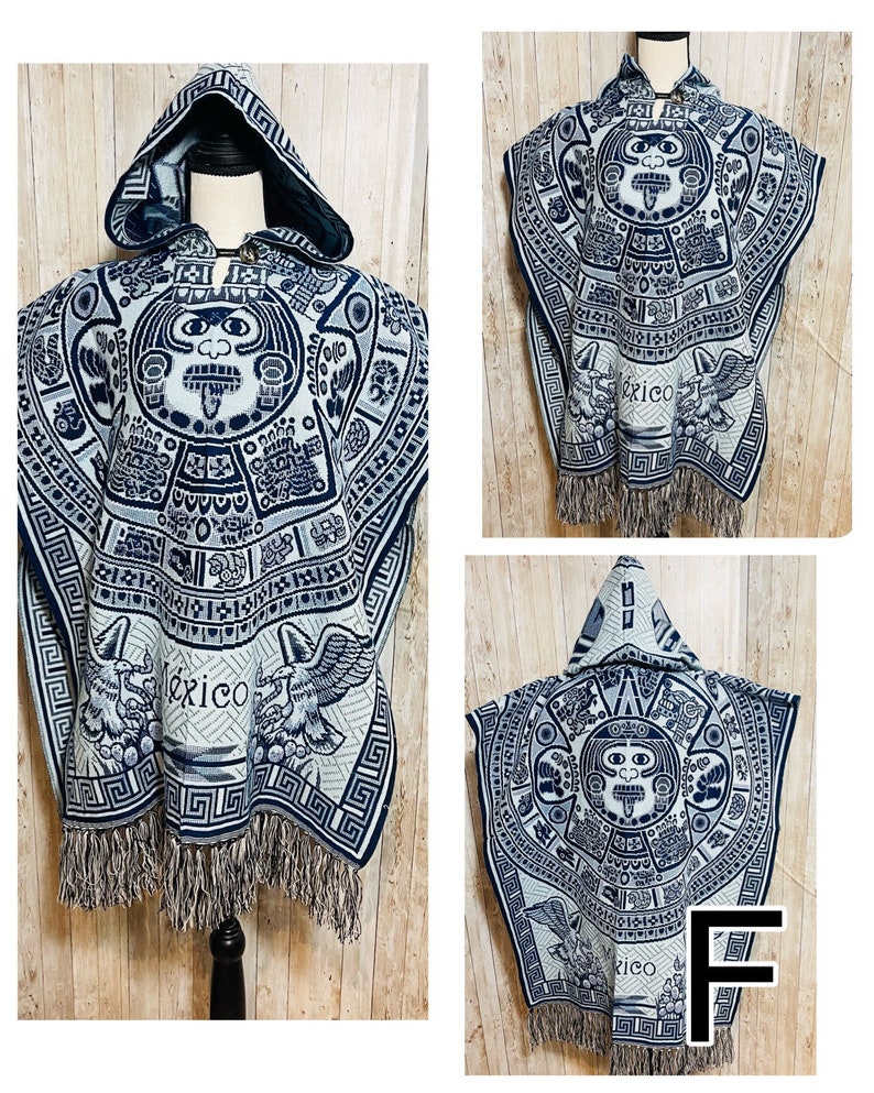 Poncho Gavan Mexicano Calendario Azteca Con Gorra Mexican - Etsy