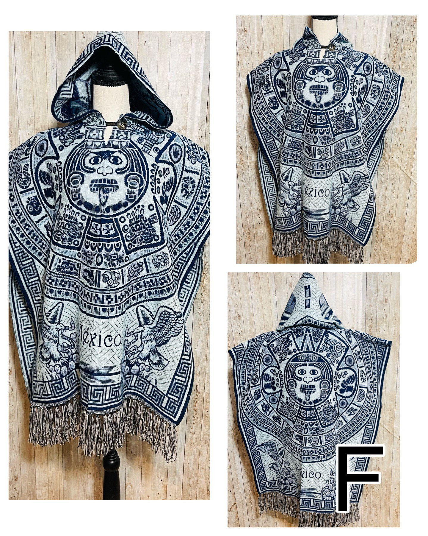 Poncho Gavan Mexicano Calendario Azteca Con Gorra Mexican - Etsy