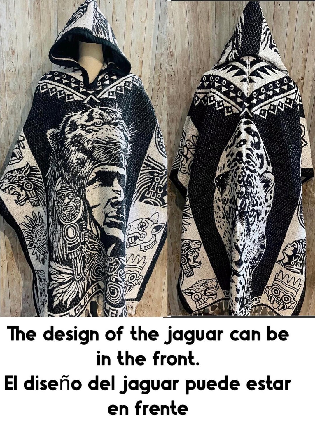 Mexican Double Sided Poncho Aztec and Jaguar Poncho Gavan Azteca Con ...