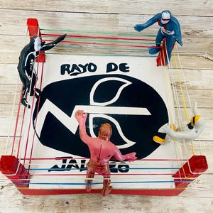 Mexican Lucha Libre Toy Wrestler Fighting Ring With 4 Luchadores Ring ...