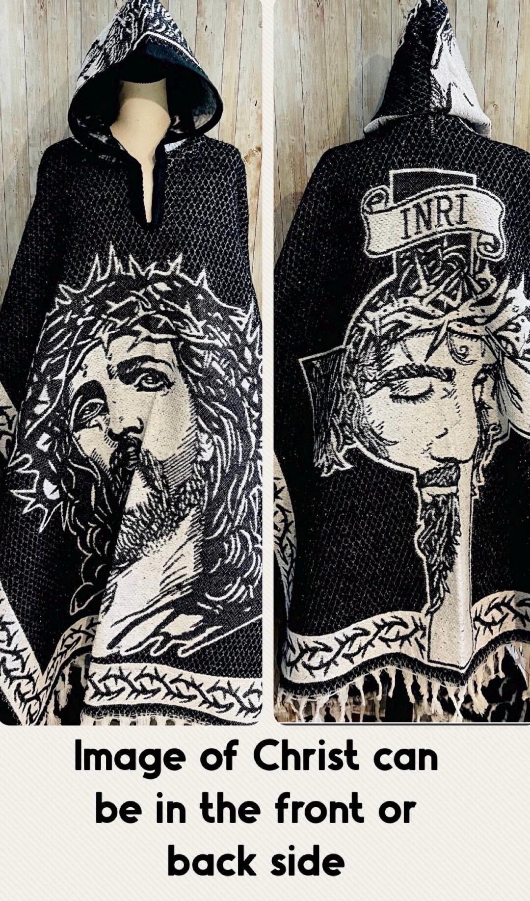 Mexican Double Sided Poncho Christ and INRI on Back Poncho Doble Vista ...