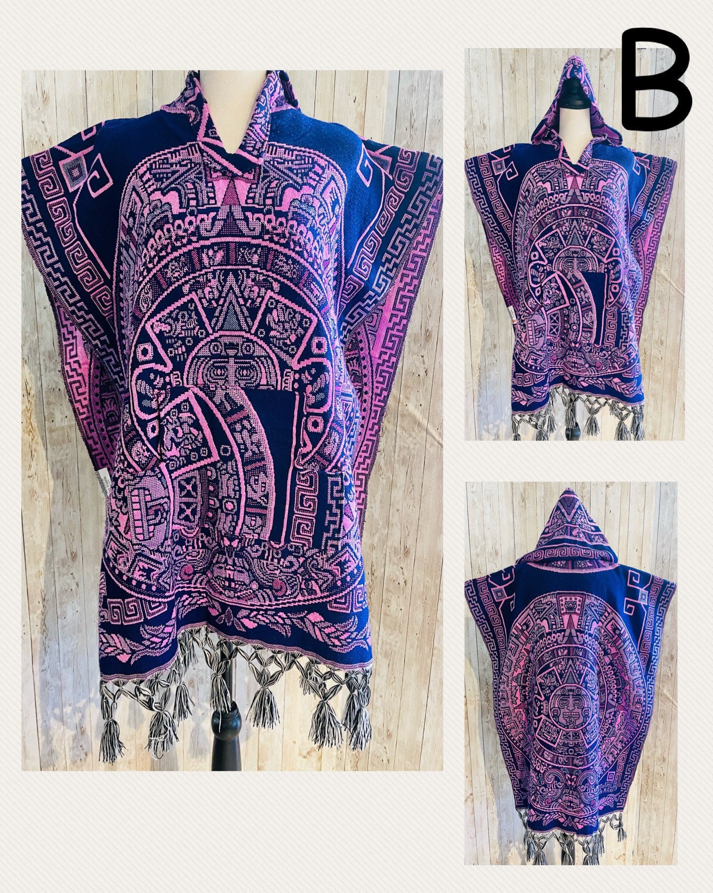 Poncho Gavan Mexicano Calendario Azteca Con Gorra Mexican - Etsy