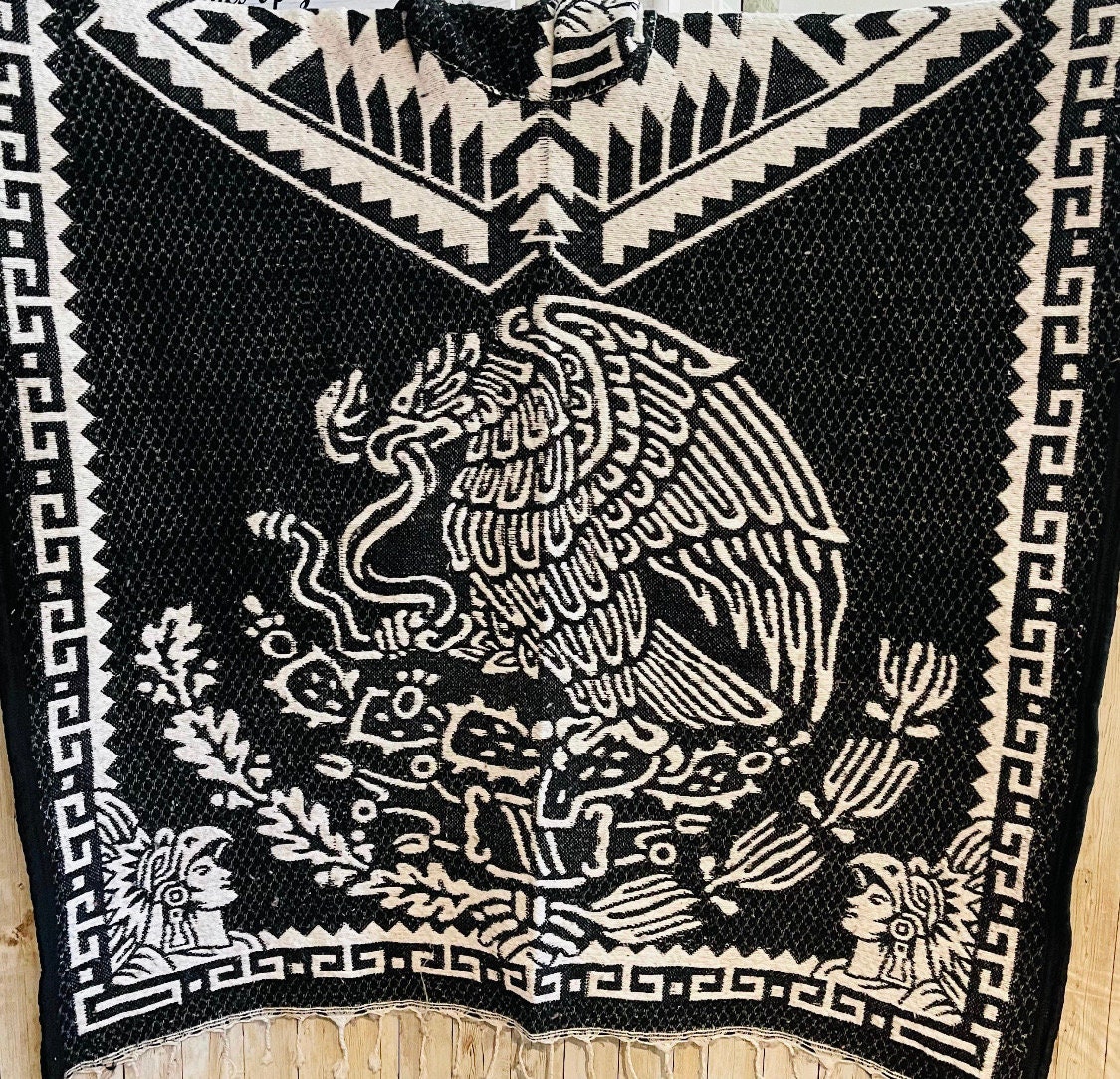 Poncho Azteca Con Guerrero Y Escudo Nacional Double Sided - Etsy