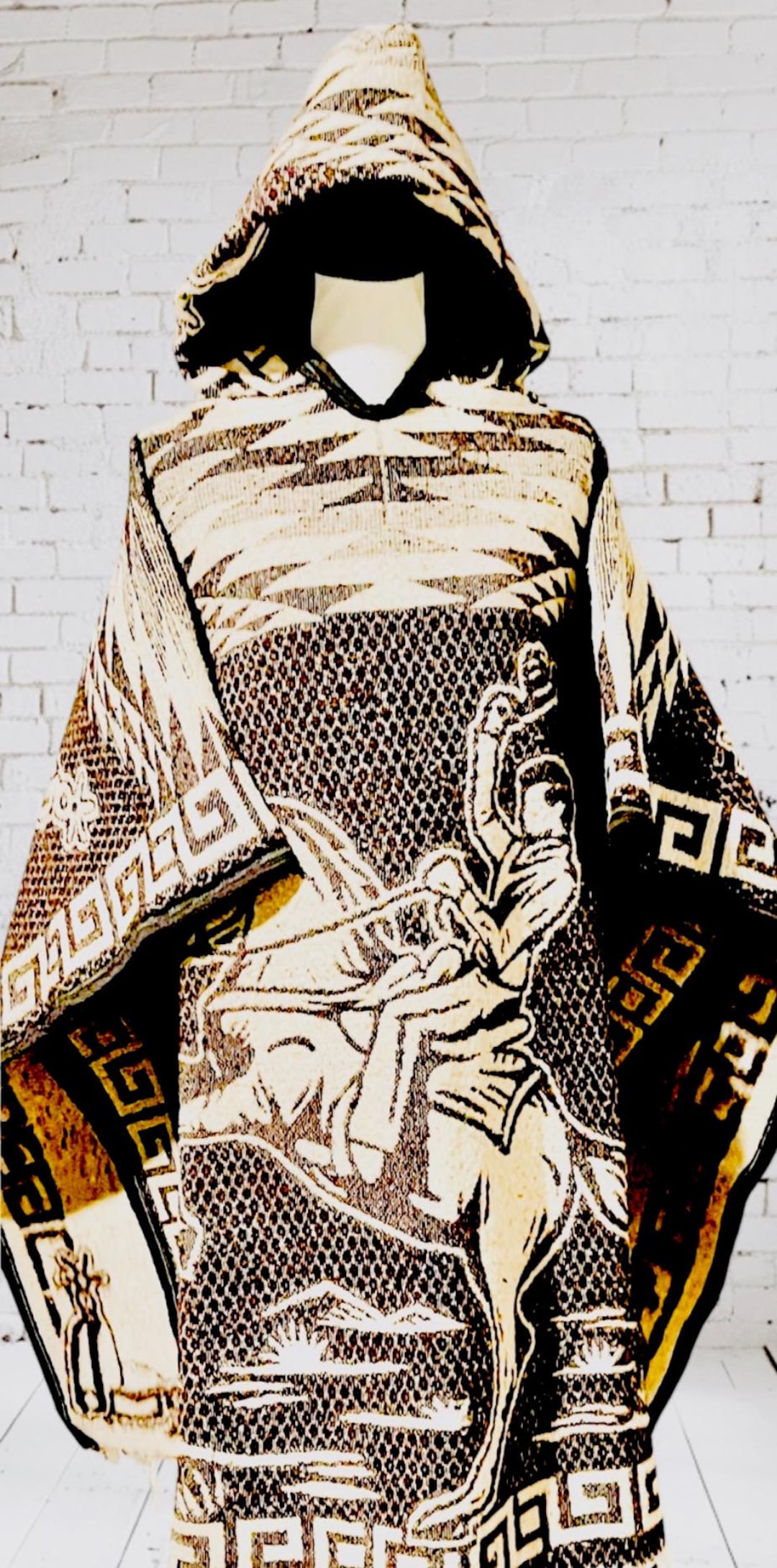 Mexican Poncho Sarape Riding Cowboy in a Horse Poncho Mexicano Sarape ...