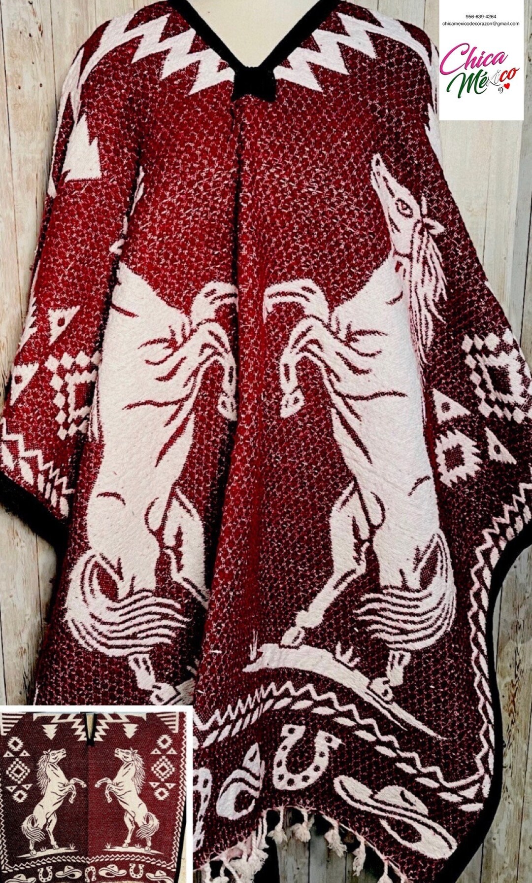 Mexican Poncho Gavan Wild Horse Poncho Gavan Sarape Caballos Salvajes ...