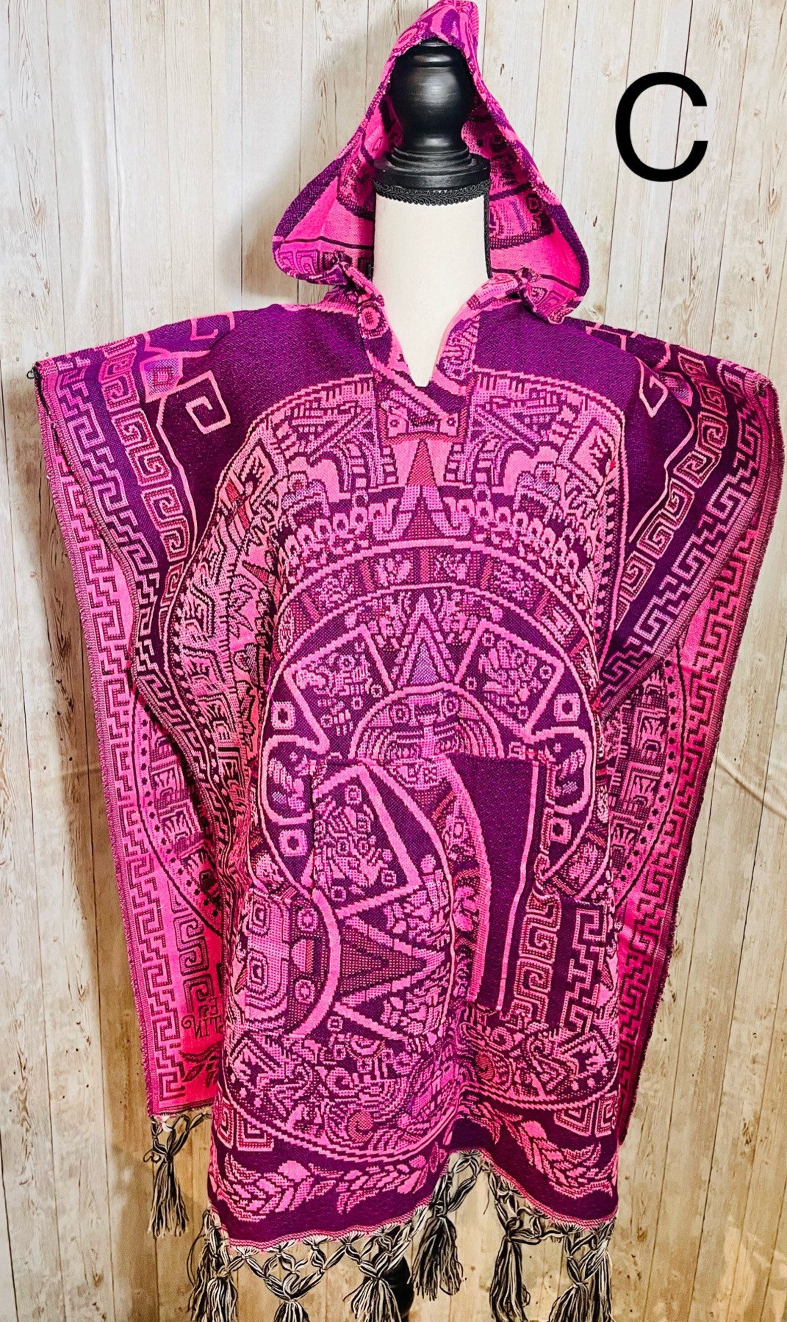 Poncho Gavan Mexicano Calendario Azteca Con Gorra Mexican - Etsy