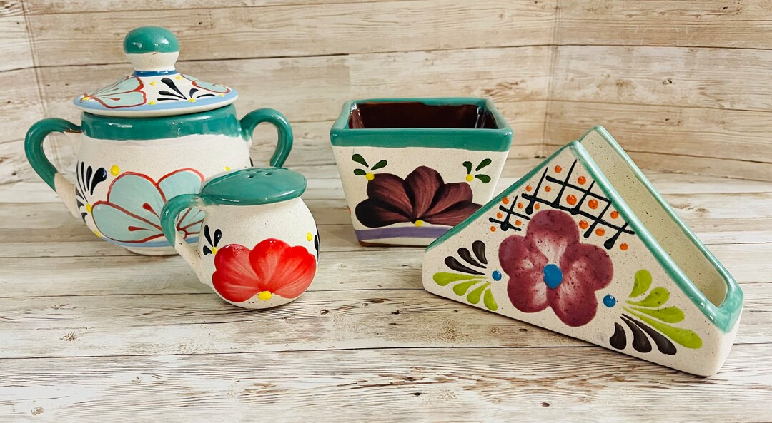 Terra Cota Mexican Clay Salsa Bowl, Salt Shaker, Napkin Holder, Sugar ...