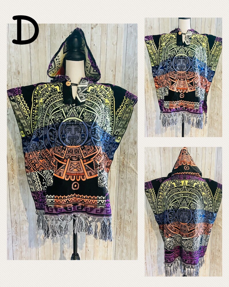 Poncho Gavan Mexicano Calendario Azteca Con Gorra Mexican - Etsy