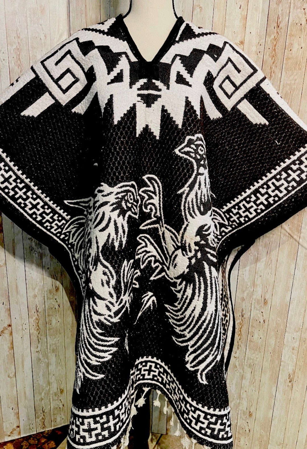 Mexican Poncho Fighting Roosters Poncho Gavan Sarape De Gallos - Etsy
