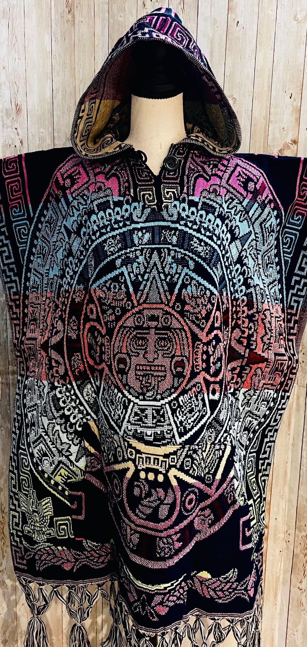 Gavan Poncho Mexicano Calendario Azteca Con Gorro Aztec - Etsy