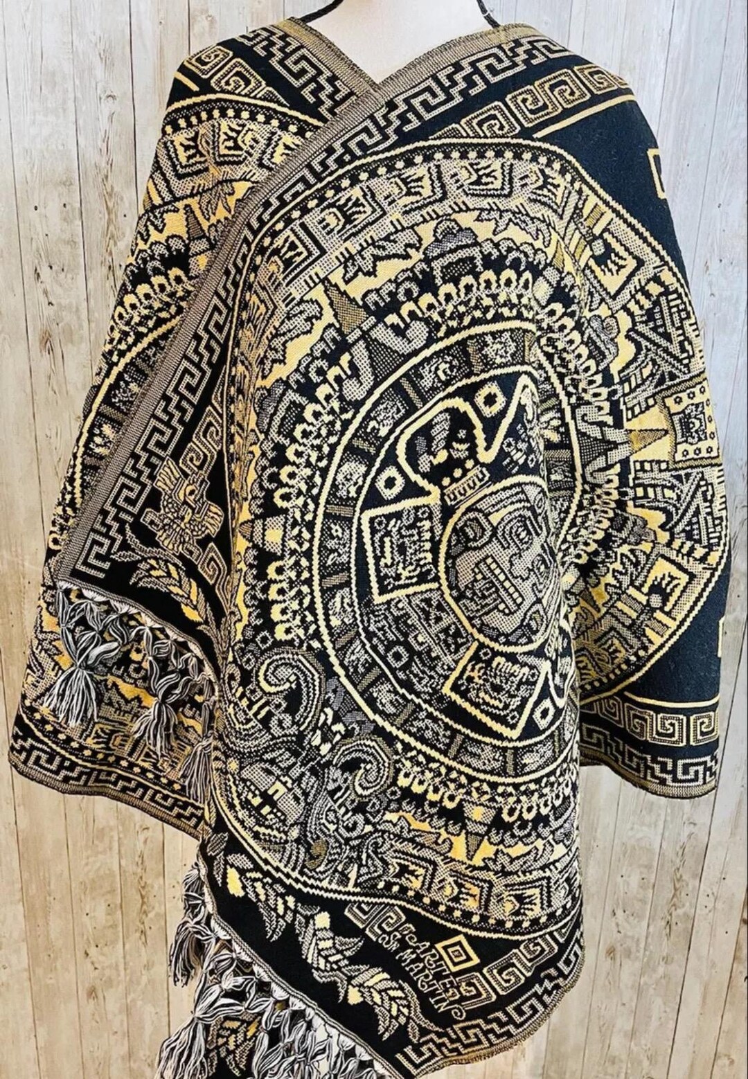 Aztec Calendar Mexican Shawl Wrap Reboso Artesanales Capas Pashima De ...