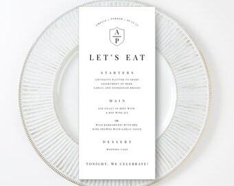 Minimalist Wedding Menu Template, Calligraphy Wedding Menu Template ...