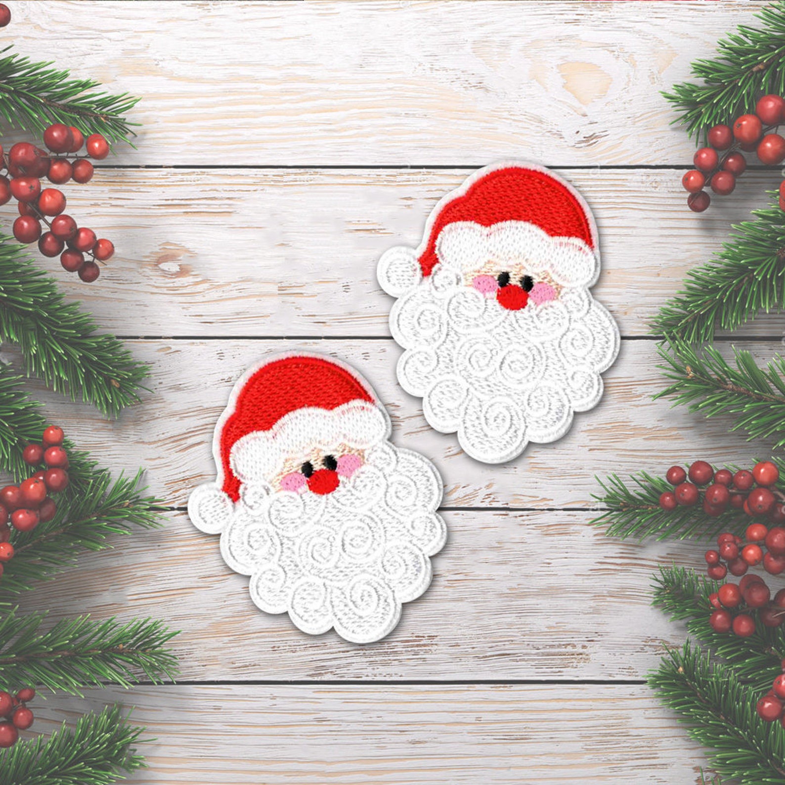 Santa Claus Face Patches (2 Pack) Christmas Embroidered Iron on Patch ...