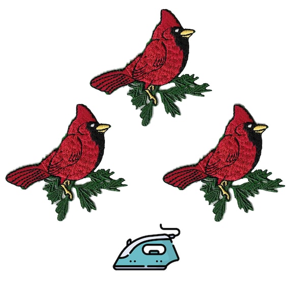 Cardinal on Branch Patches 3 Pack Bird Embroidered Iron on | Etsy