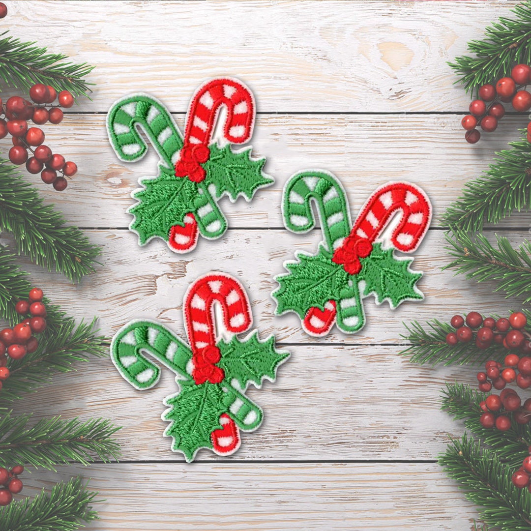 Candy Canes Patches 3-pack Christmas Embroidered Iron on Patch Applique ...