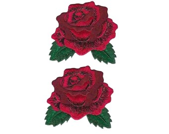2 Red Embroidery Flower Patches/ Applique With Antique Gold Detailing ...