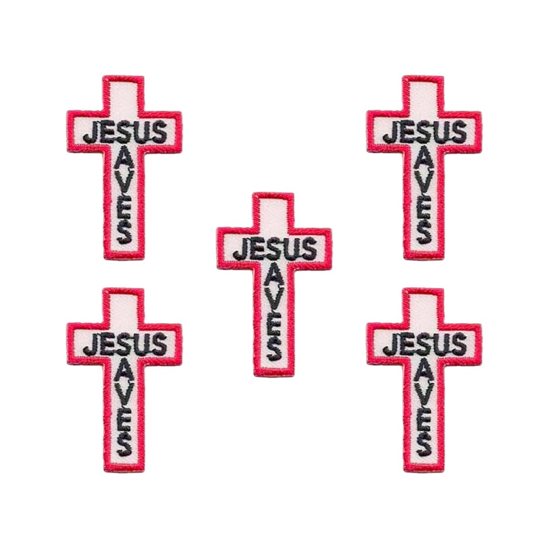 Jesus Saves Cross Patches (5 Pack) Religious Embroidered Iron on Patch ...