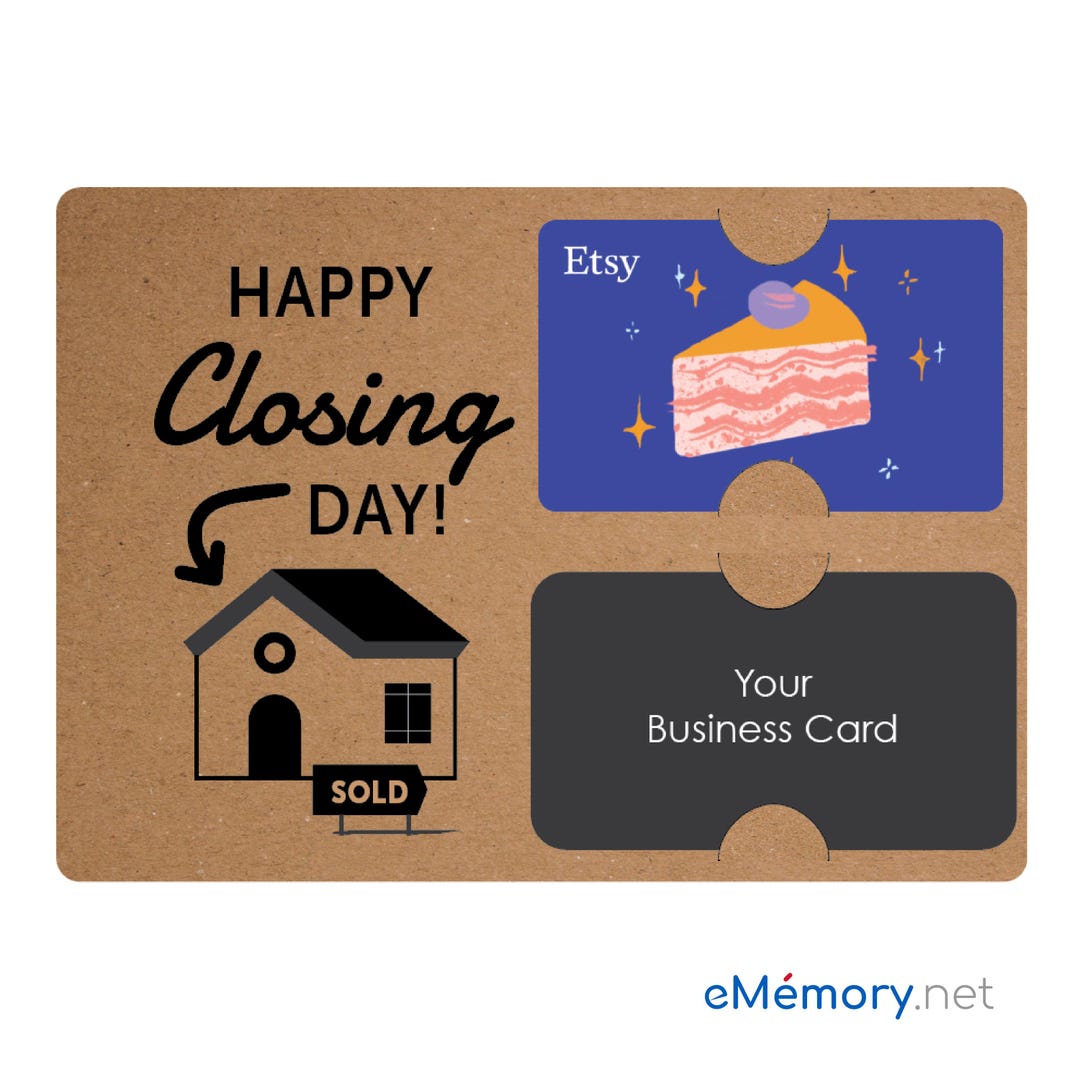 Set of Happy CLOSING Day Gift Card and Business Card Holder Mailer With ...