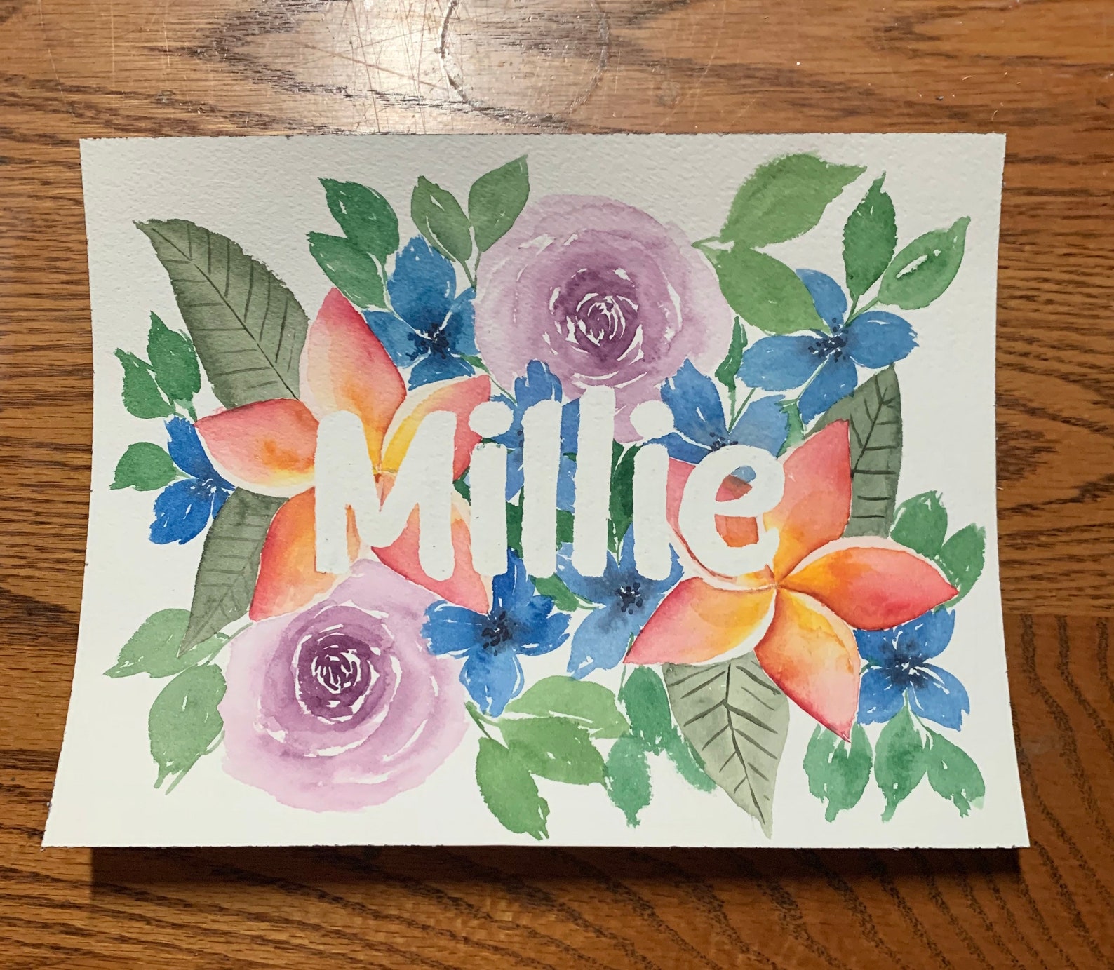 Custom Floral Watercolor Name Painting | Etsy