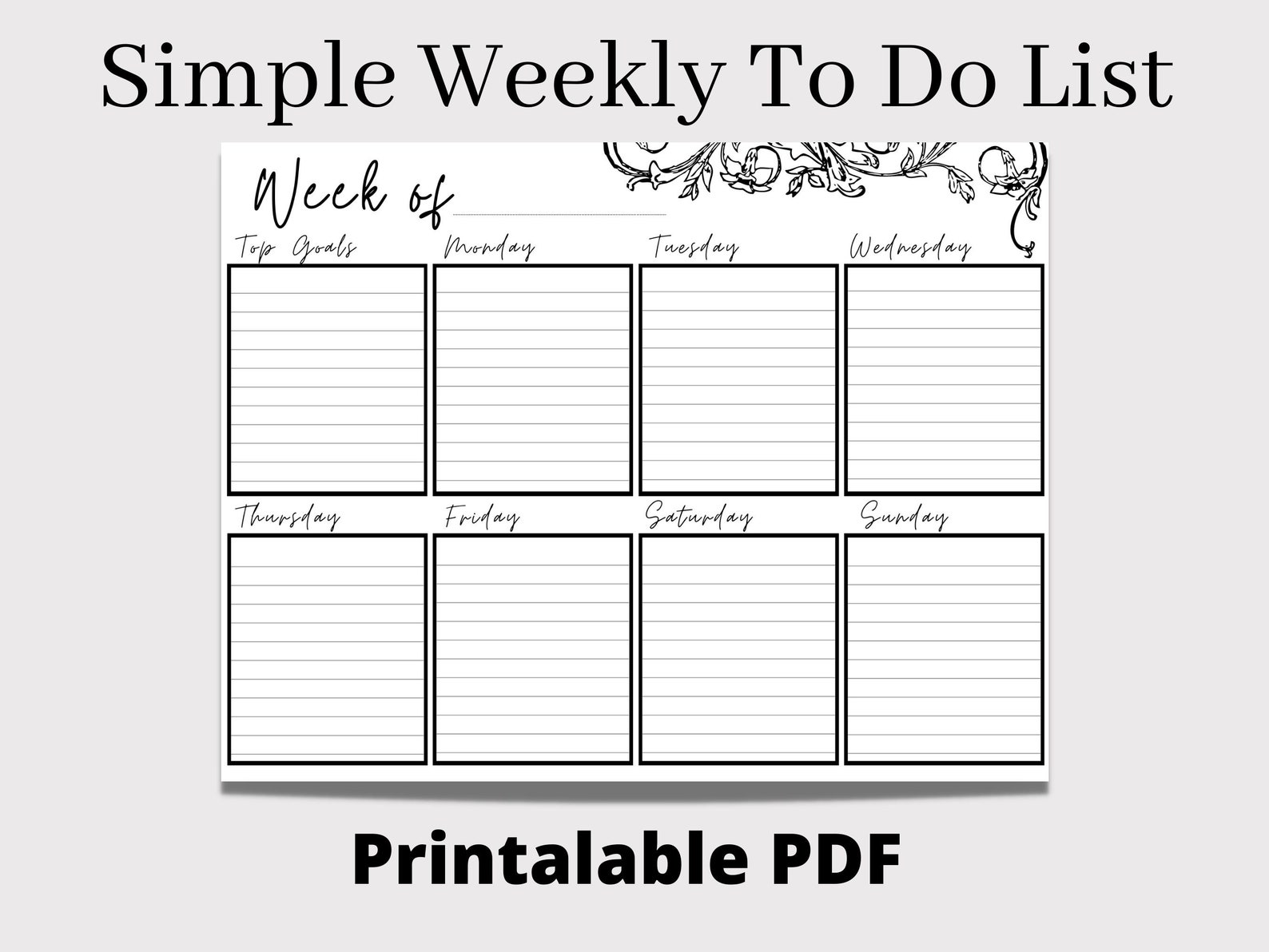 Weekly Planner Printable to Do List Black and White to Do - Etsy